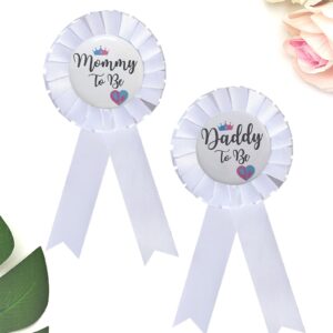 mommy and daddy to be tinplate badge pins, 2pcs perfect baby shower/gender reveal button pins for new parents baby shower pins party favor for every mom to be and dad to be (white style)