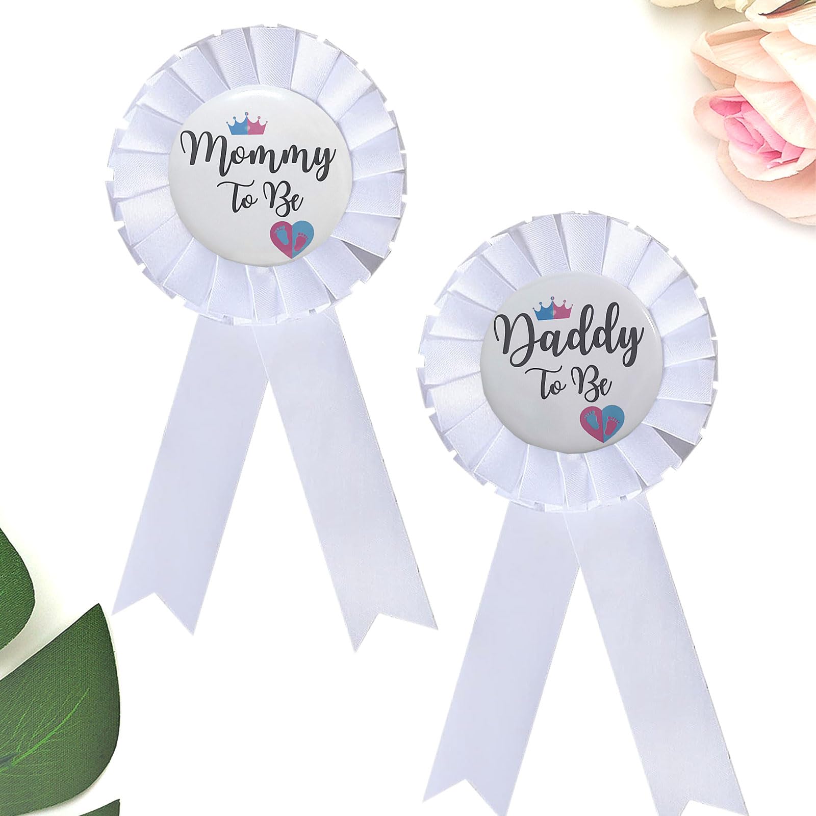 Mommy and Daddy To Be Tinplate Badge Pins, 2Pcs Perfect Baby Shower/Gender Reveal Button Pins for New Parents Baby Shower Pins Party Favor for Every Mom To Be and Dad To Be (White Style)