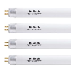 16" f10t5/ww fluorescent light bulb, warm white 3000k, t5 10 watts replacement tube for jasco, philips, counter and cabinet fixture, g5 mini bi-pin base - 4 pack