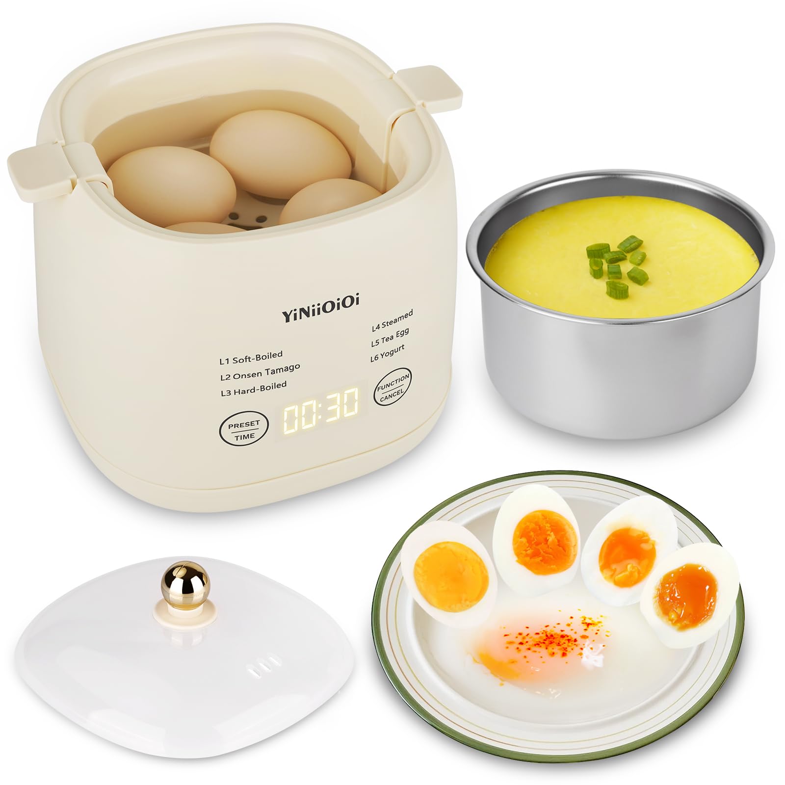 Rapid Egg Cooker, 6 in 1 Egg Cooker for Hard Boiled Eggs, Soft Boiled, Egg Custard, Electric Egg Boiler with Auto Shut Off and Beep Alarm, Smart Egg Maker for Home, Kitchen, Dorm, No BPA