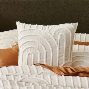 HandloomBazzar 100% Cotton Hand Tufted Textured Duvet Cover Boho Bedding Comforter Cover Set of 3 Pieces with Corner Ties & Zip Closures (Off White/Creame (Design 1), King 90"" x 104""), HBDVT001