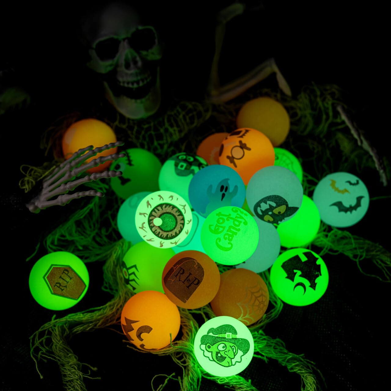 JOYIN 24 PCS Glow Halloween Bouncing Balls, Glowing Bouncy Ball Halloween toys for Kids Gift, Halloween Party Favors Bounce Ball Goodie Bag Fillers, Trick or Treats Classroom Exchange Prizes