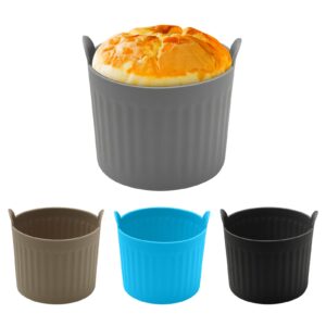 4pcs silicone ramekins cups for air fryer, 2.6x2.56 inch air fryer egg poacher silicone muffin cases for airfryer (black, grey, brown, blue)