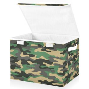 YETTASBIN Camo Texture Storage Basket with Lid and Handles, Large Collapsible Fabric Storage Bins Sturdy Storage Organizer for Shelves, Closet, Bedroom, School, Office, Home Decor