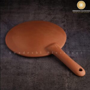 SWADESHI BLESSINGS Exclusive Range Unglazed Clay Tawa With Handle/Mitti Ke Bartan/Mud Tawa For Roti, Chappati, Paranthas/Earthen Indian Bread Maker + FREE ASH For Cleaning (9 Inches)