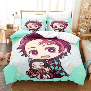 dairuini anime demon slayer bedding queen size bed set 3pcs bedroom duvet cover set for teens boys girls 1 quilt cover + 2 pillowcases(no comforter),da-229,queen:90"x90"/229 * 229cm