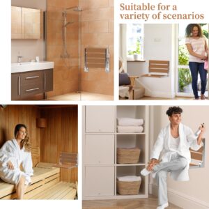 Folding Shower Seat Wall Mounted, Wall Mount Teak Shower Seat for Inside Shower, Home Care Foldable Shower Bench for Small Shower Space, Fold Down Shower Seat