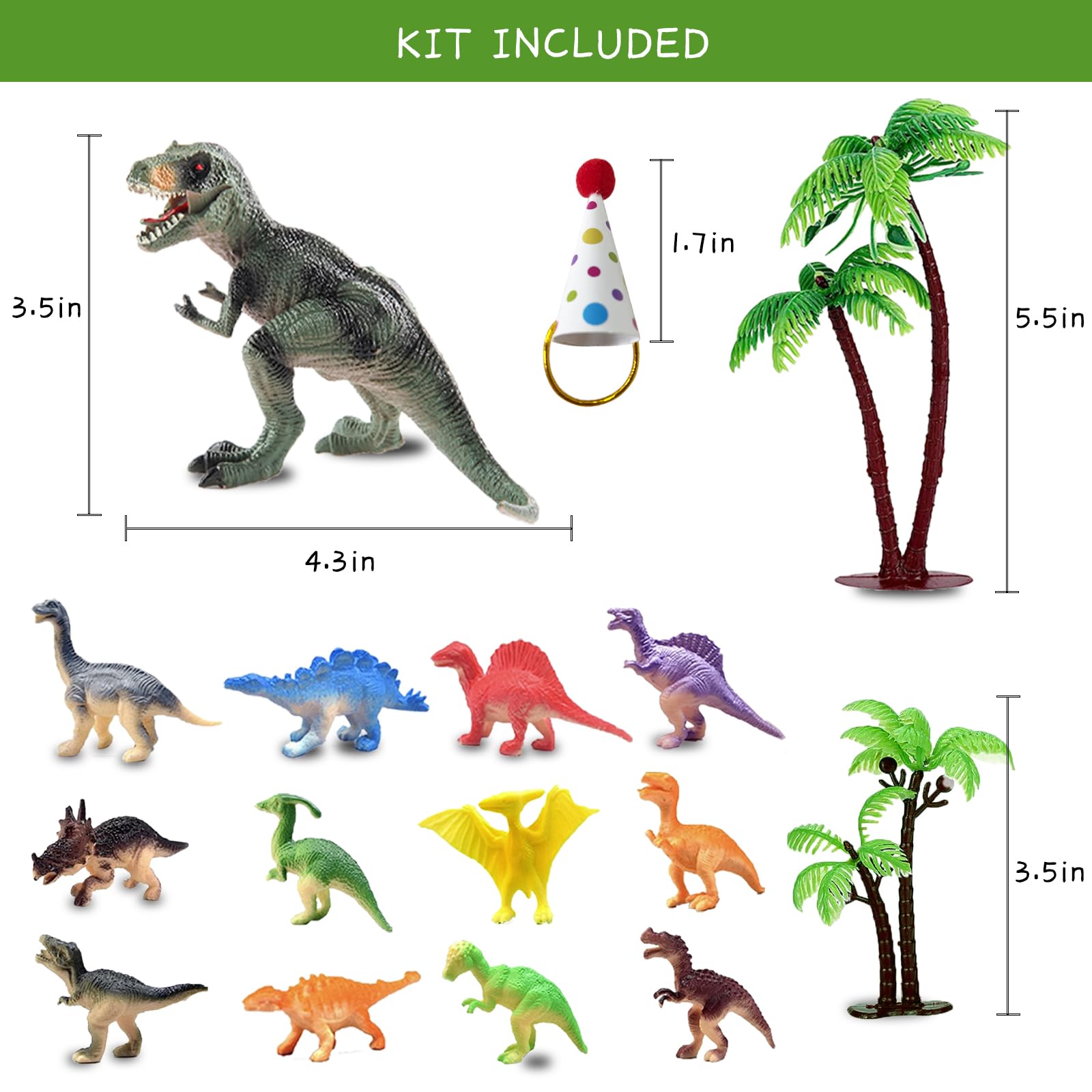 Dinosaur Birthday Decorations - Dinosaur Cake Toppers With Mini Hat - Funny Dino Cake Decoration Party Supplies Gift Ideas for Boys Girls Kids