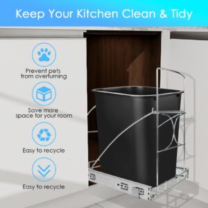 oxinyra Pull Out Trash Can Under Cabinet, Under Sink Adjustable Pull Out Shelf, Slide Out Garbage Can Kit Silver Fit for Most 7-11 Gallon Garbage Can (Trash Can Not Included)