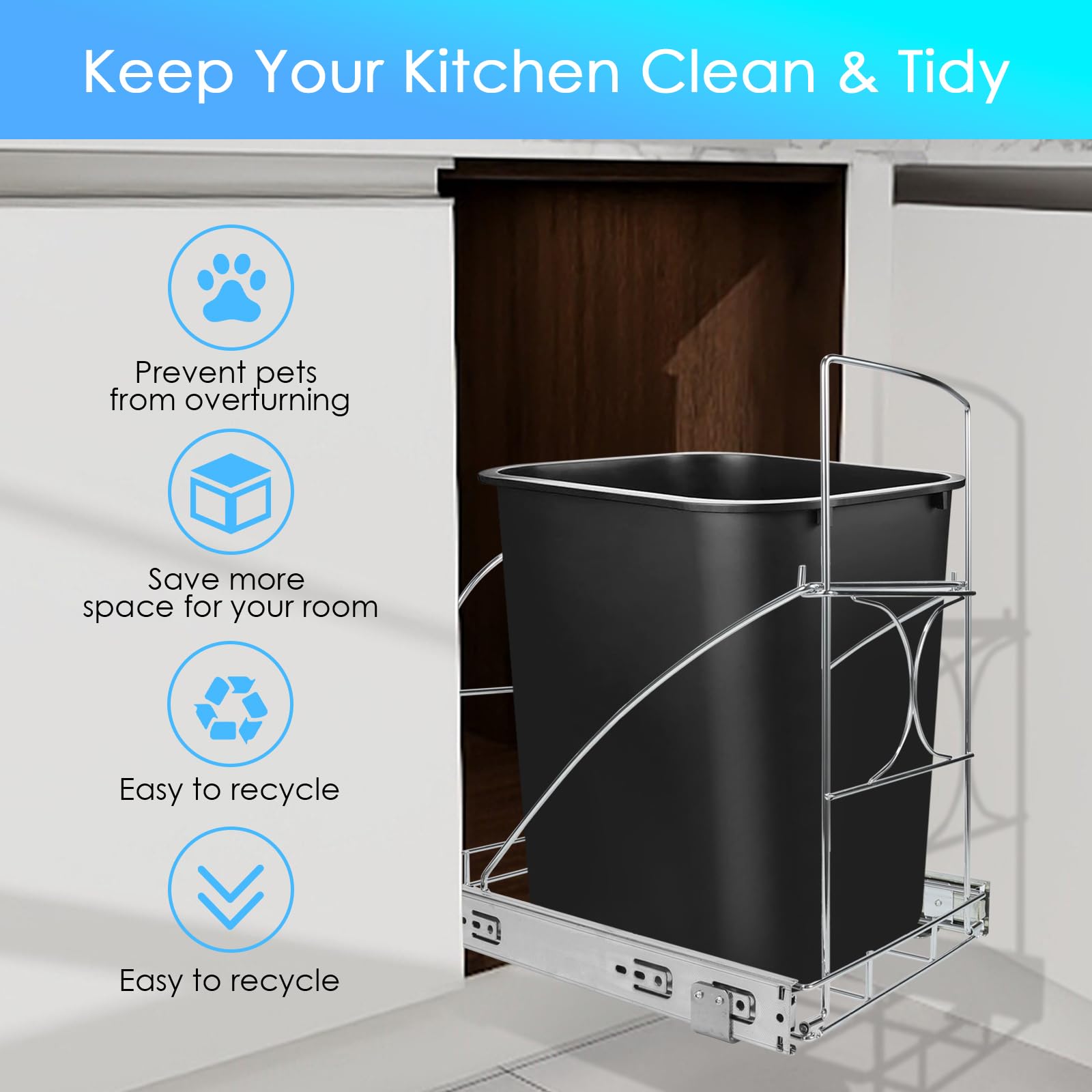 oxinyra Pull Out Trash Can Under Cabinet, Under Sink Adjustable Pull Out Shelf, Slide Out Garbage Can Kit Silver Fit for Most 7-11 Gallon Garbage Can (Trash Can Not Included)