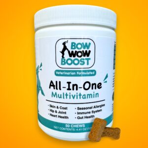 bowwowboost multivitamin treats for dogs - premium ingredients - created by vets - hip & joint support (glucosamine), skin & coat (msm), heart, allergies, itching - young to senior dogs, all breed