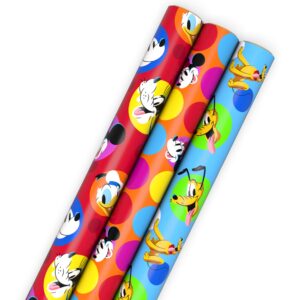 hallmark disney wrapping paper rolls for kids birthdays, christmas, any occasion (set of 3 rolls: 60 sq. ft. ttl.) mickey mouse, minnie mouse, pluto, donald duck, daisy duck