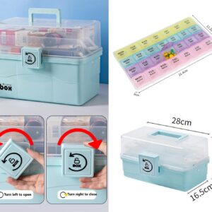 Fragolucyou Household Medicine Box/Cabinet with 7 Day Large Pill Organizer (three times-a-Day) and Six grids Pill Organizer,large capacity,three-tier storage area