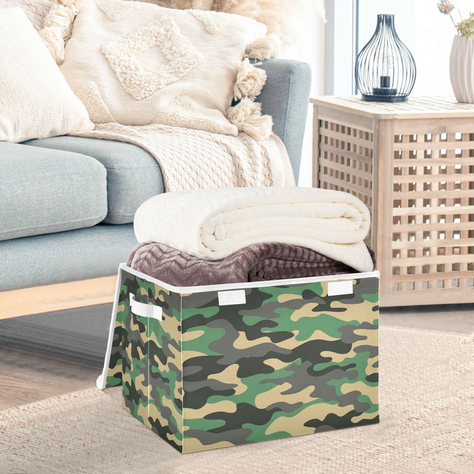 YETTASBIN Camo Texture Storage Basket with Lid and Handles, Large Collapsible Fabric Storage Bins Sturdy Storage Organizer for Shelves, Closet, Bedroom, School, Office, Home Decor