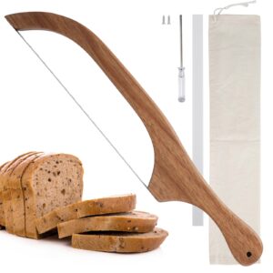 kaiqiber bread knife for homemade bread,wooden bread bow knife,suitable for sour bread and homemade bread-bow shaped design-16 wooden serrated bread slicerknife-premium stainless steel