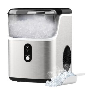 advwin nugget countertop ice maker, 33lbs/24h pebble ice machine with soft chewable ice, one-click operation, self-cleaning, portable sonic ice maker with ice scoop & removable basket, silver