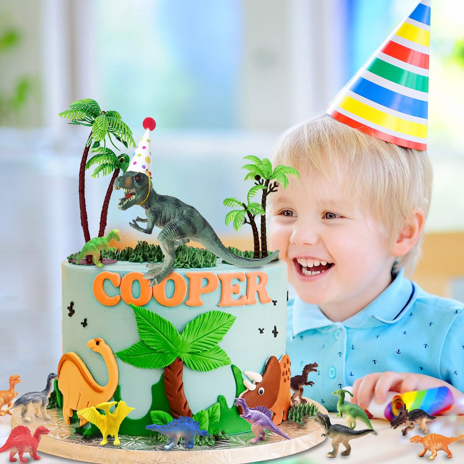 Dinosaur Birthday Decorations - Dinosaur Cake Toppers With Mini Hat - Funny Dino Cake Decoration Party Supplies Gift Ideas for Boys Girls Kids