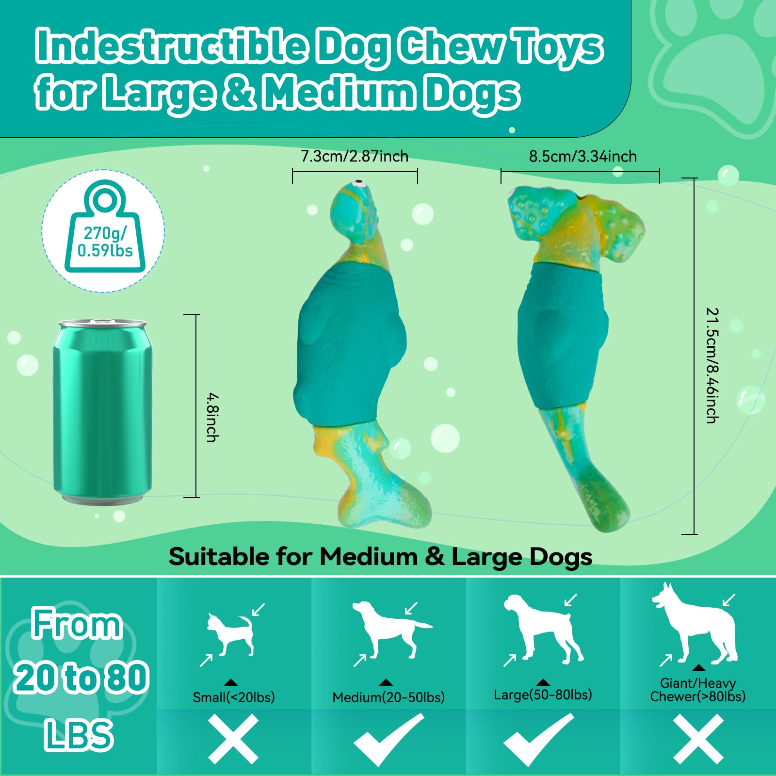 BIKIISEN Dog Toys for Aggressive Chewers, Interactive Dog Chew Toys for Large Dogs, Indestructible Squeaky Dog Toys to Keep Them Busy, Tough Dog Toys for Medium/Large Breed Dogs (Green)