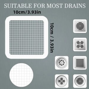 Disposable Square Shower Drain Cover Hair Catcher 20PCS Pack 4" X 4" Mesh Stickers, Kitchen Bathroom Shower Bathtub for Human and pet Hair (20 PCS)