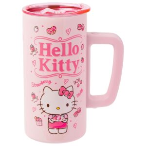 silver buffalo sanrio hello kitty double wall stainless steel coffee mug with handle featuring hello kitty, 15 ounces