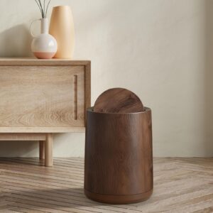 Fenteer Bathroom Trash Can Garbage Container with Swing Lid, Imitation Wood Grain Removable Inner Household Trash Bin for Kitchen/Bedroom/Living Room, Style A 25cmx31cm(L)