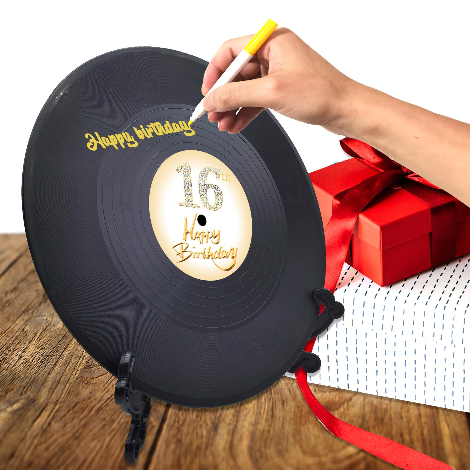 Vinyl Record Sweet 16 Birthday Decorations 11.6"X11.6", 16th birthday decorations Party Favor Sign Poster, 16th Birthday Guest Book Alternative, Great Sweet 16 Gifts for Girls or Boys (16 Years Old)