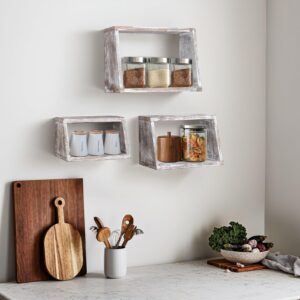 idee-home Bathroom Floating Shelves for Wall, Wood Farmhouse Decorative Wall Mounted Hanging Shelves for Kitchen Bedroom Living Room, Rustic White, Set of 3