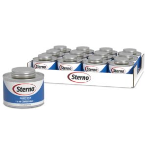 sterno handy wick fuel cans - chafing dish fuel can with 6-hour burn time, chafer fuel cans food warmers, pack of 12