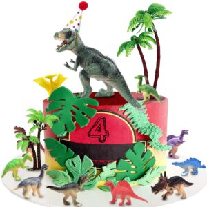 dinosaur birthday decorations - dinosaur cake toppers with mini hat - funny dino cake decoration party supplies gift ideas for boys girls kids