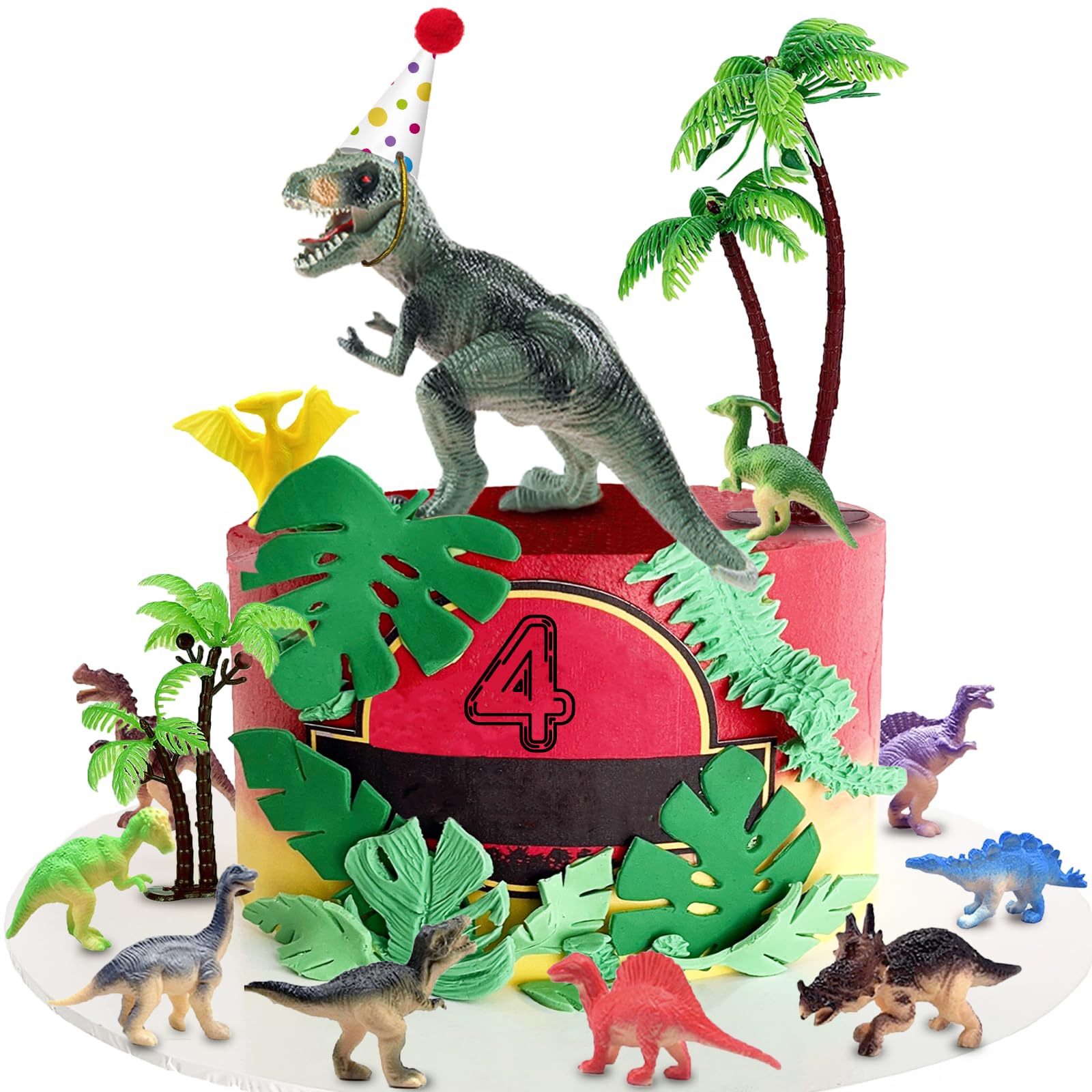 Dinosaur Birthday Decorations - Dinosaur Cake Toppers With Mini Hat - Funny Dino Cake Decoration Party Supplies Gift Ideas for Boys Girls Kids