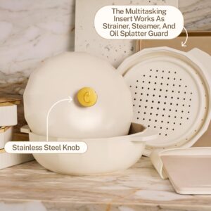 Cravings by Chrissy Teigen The Perfect Pan Dutch Oven with Lid 5.3 Quart, Matte Enamel Finish, Stainless Steel Knob, Steamer Basket Included, Oven Safe up to 450°F