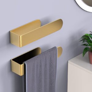 hufeeoh 2 pack adhesive hand towel holder, kitchen towel holder towel bars wall mounted, stainless steel bath towel holder for bathroom hotel kitchen (gold, 8 inch(2pc))