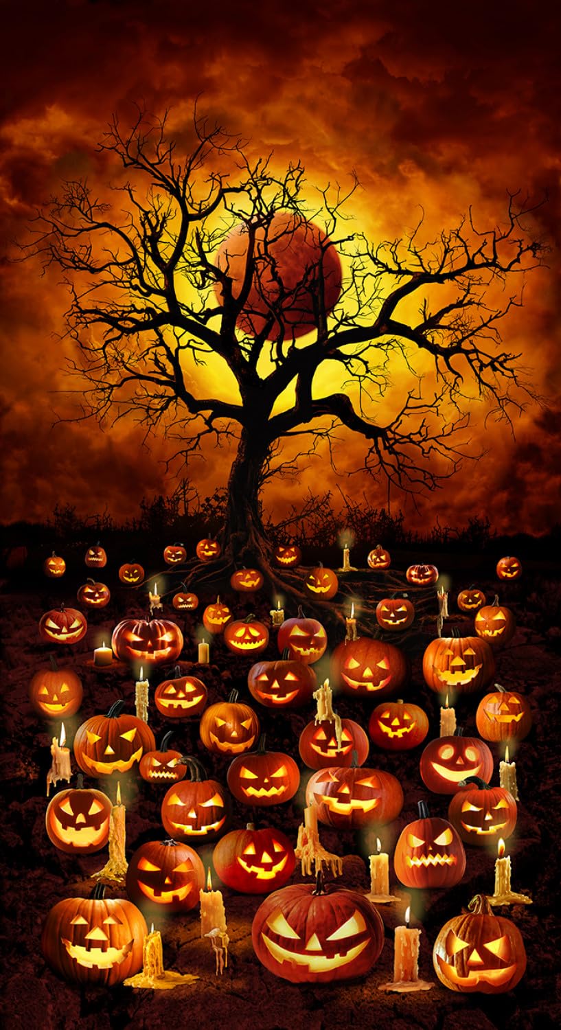 Jack O Lantern Blood Moon Panel, from The All Hallows Eve Collection by Timeless Treasures Fabric, 100% Cotton, 44/45in Wide, 24 Inch Panel, PANEL-CD29141 Orange, Sold by The Panel