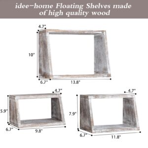 idee-home Bathroom Floating Shelves for Wall, Wood Farmhouse Decorative Wall Mounted Hanging Shelves for Kitchen Bedroom Living Room, Rustic White, Set of 3