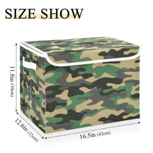 YETTASBIN Camo Texture Storage Basket with Lid and Handles, Large Collapsible Fabric Storage Bins Sturdy Storage Organizer for Shelves, Closet, Bedroom, School, Office, Home Decor