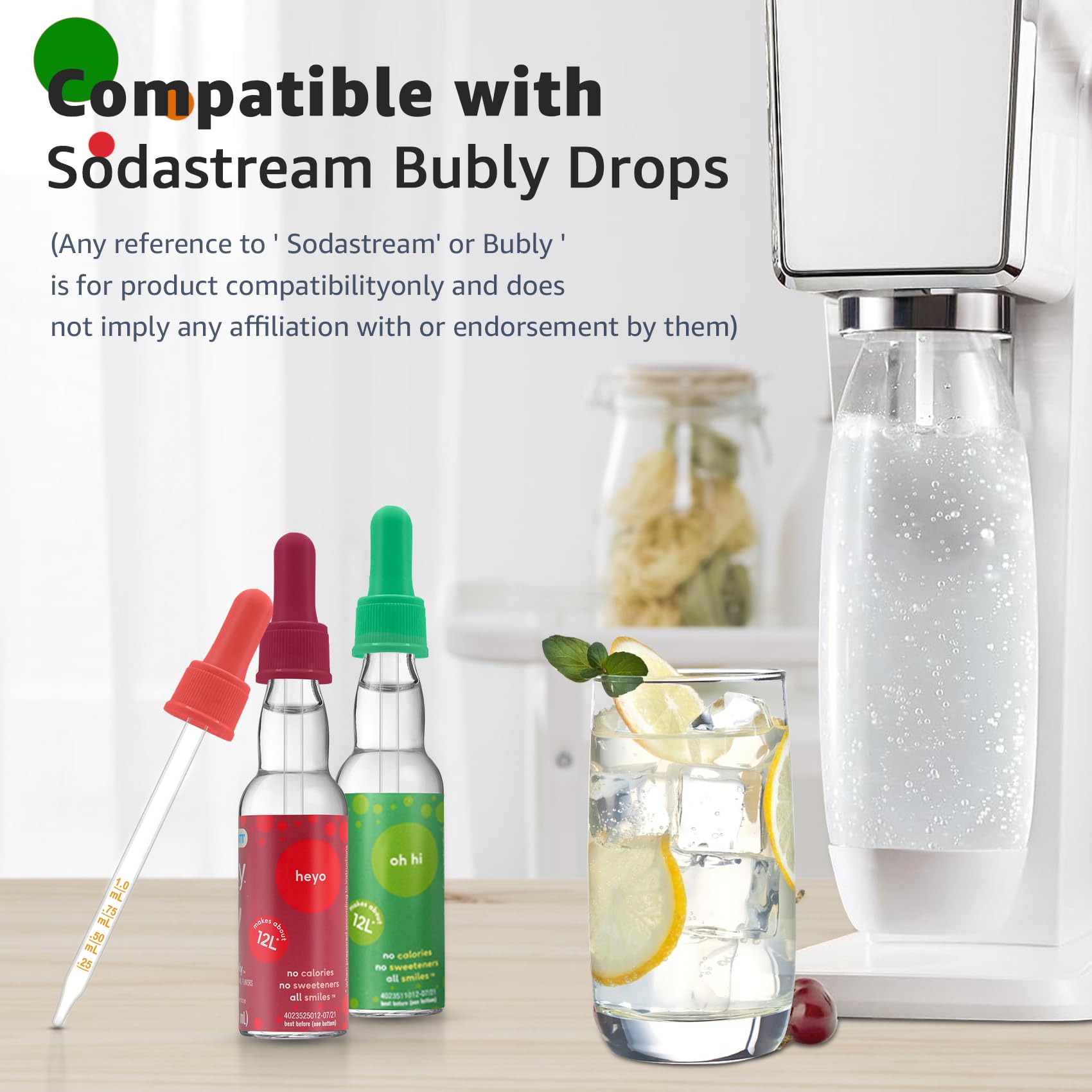 Glass Dropper Pipettes Compatible with SodaStream Bubly Bubbly Drops Flavors for Soda Stream Accessories (Colorful, 6Pcs)