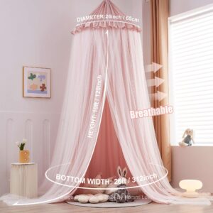 Hommi Lovvi Double Layers Bed Canopy with Star Lights, 3 Pieces Layers Canopy for Girls Bed, Princess Round Dome Dreamy Play Tent, Hanging Kids Reading Nook Mosquito Net, Machine Washable - Light Pink