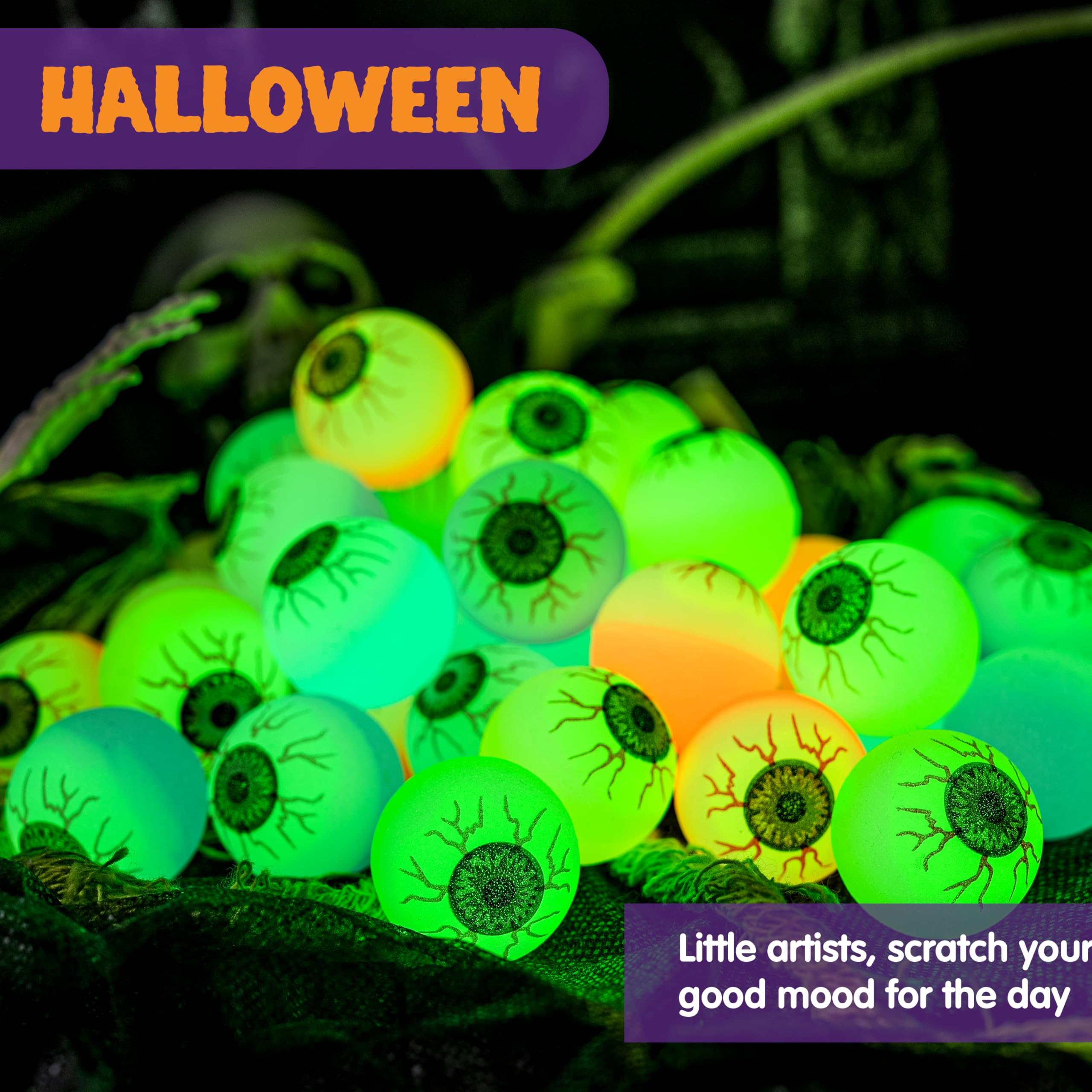 JOYIN 36 PCS Halloween Glow Eyeball Bouncy Ball, Glow in The Dark Bouncing Balls for Halloween Party Favors, Glowing Bounce Ball for Party Decorations, School Classroom Game Prizes Kids Gift