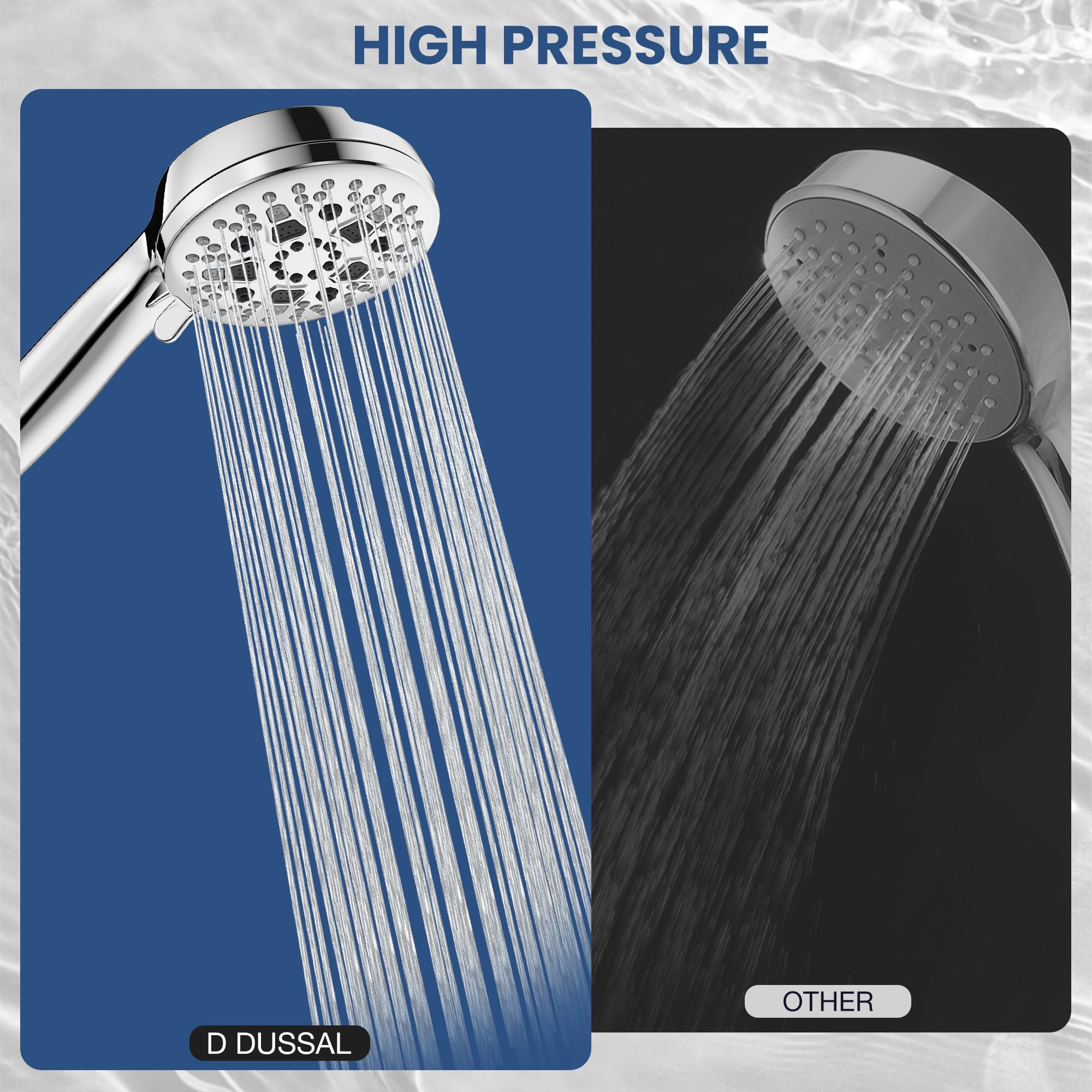 D DUSSAL Handheld Shower Head, High Pressure Hand Held 9-mode Spray Shower Head, Anti-clogging Silicone Nozzles, Built-in Power Wash to Clean Tub, Clean Corner,Tile & Pets-Chrome