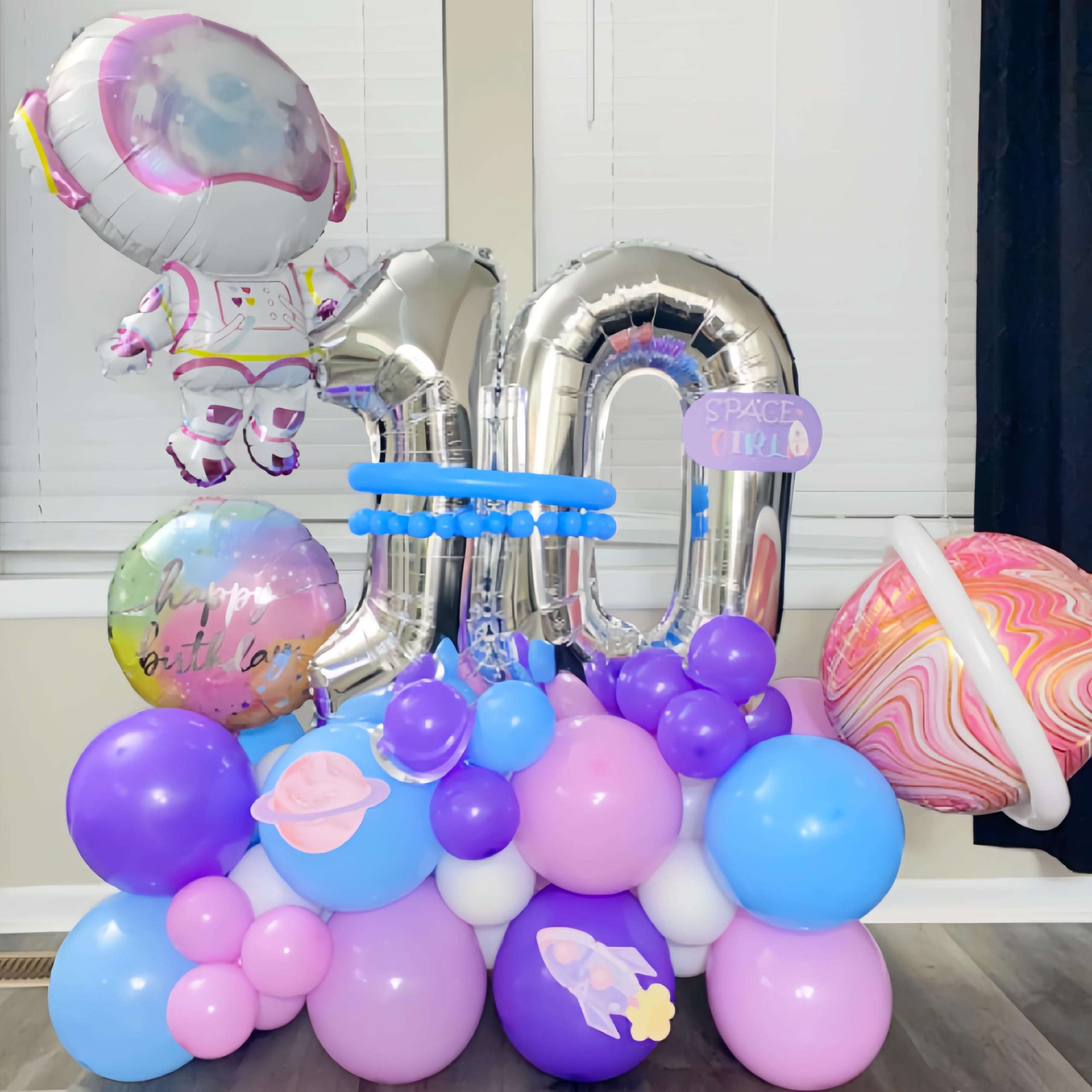 5Pcs Astronaut Balloons for Girls/Girl Astronaut Space Party Decor/Two the Moon Decor/Purple Outer Space Astronaut 4D Planet Balloons for Girl/Galaxy Planet Balloons/Space Travel UFO Baby Shower