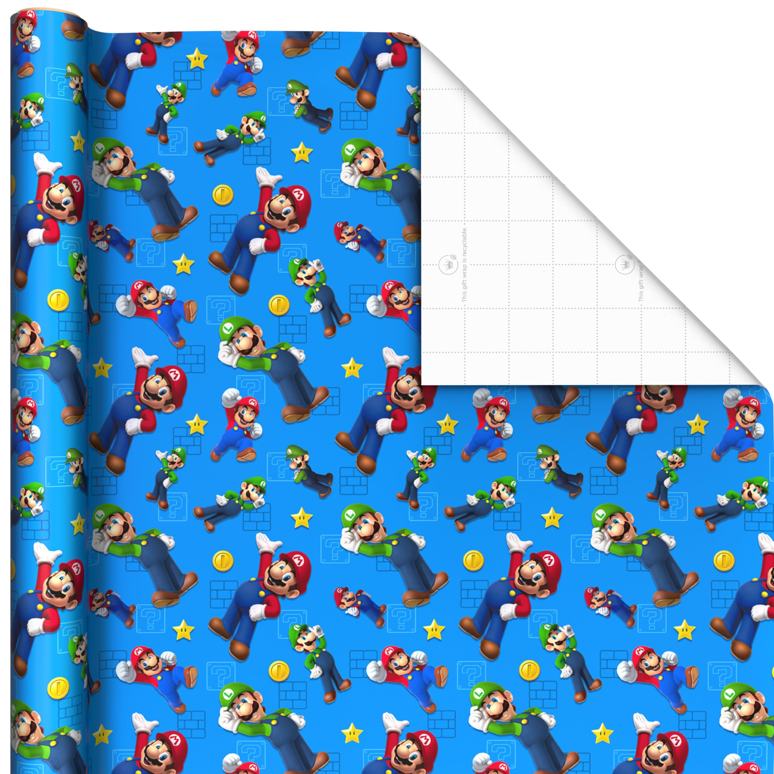 Hallmark Nintendo Super Mario Birthday Wrapping Paper Rolls for Kids Birthdays, Christmas, Any Occasion (Set of 3 Rolls: 60 Sq. Ft. Total) Mario, Luigi, Yoshi, Bowser, Princess Peach, Toad