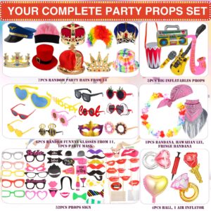 Bulk Opulent Photo Booth Props Set for Adult, Novelty Funny Hats and Glasses, Colorful Wig, Inflatable, Phtot Booth Props Kit for Graduation, Wedding, Birthday, Bachelorette and All Occasions