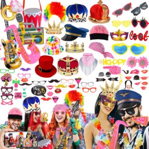 bulk opulent photo booth props set for adult, novelty funny hats and glasses, colorful wig, inflatable, phtot booth props kit for graduation, wedding, birthday, bachelorette and all occasions