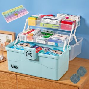 fragolucyou household medicine box/cabinet with 7 day large pill organizer (three times-a-day) and six grids pill organizer,large capacity,three-tier storage area