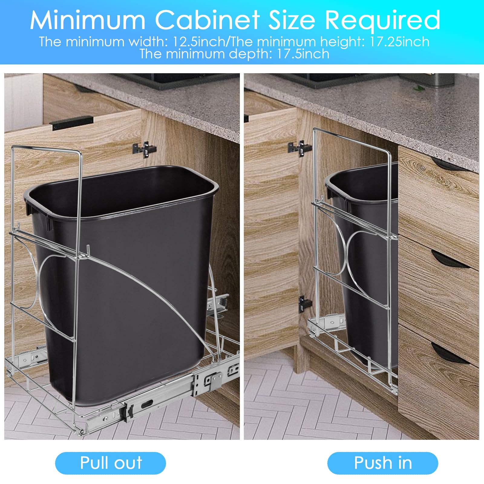 oxinyra Pull Out Trash Can Under Cabinet, Under Sink Adjustable Pull Out Shelf, Slide Out Garbage Can Kit Silver Fit for Most 7-11 Gallon Garbage Can (Trash Can Not Included)