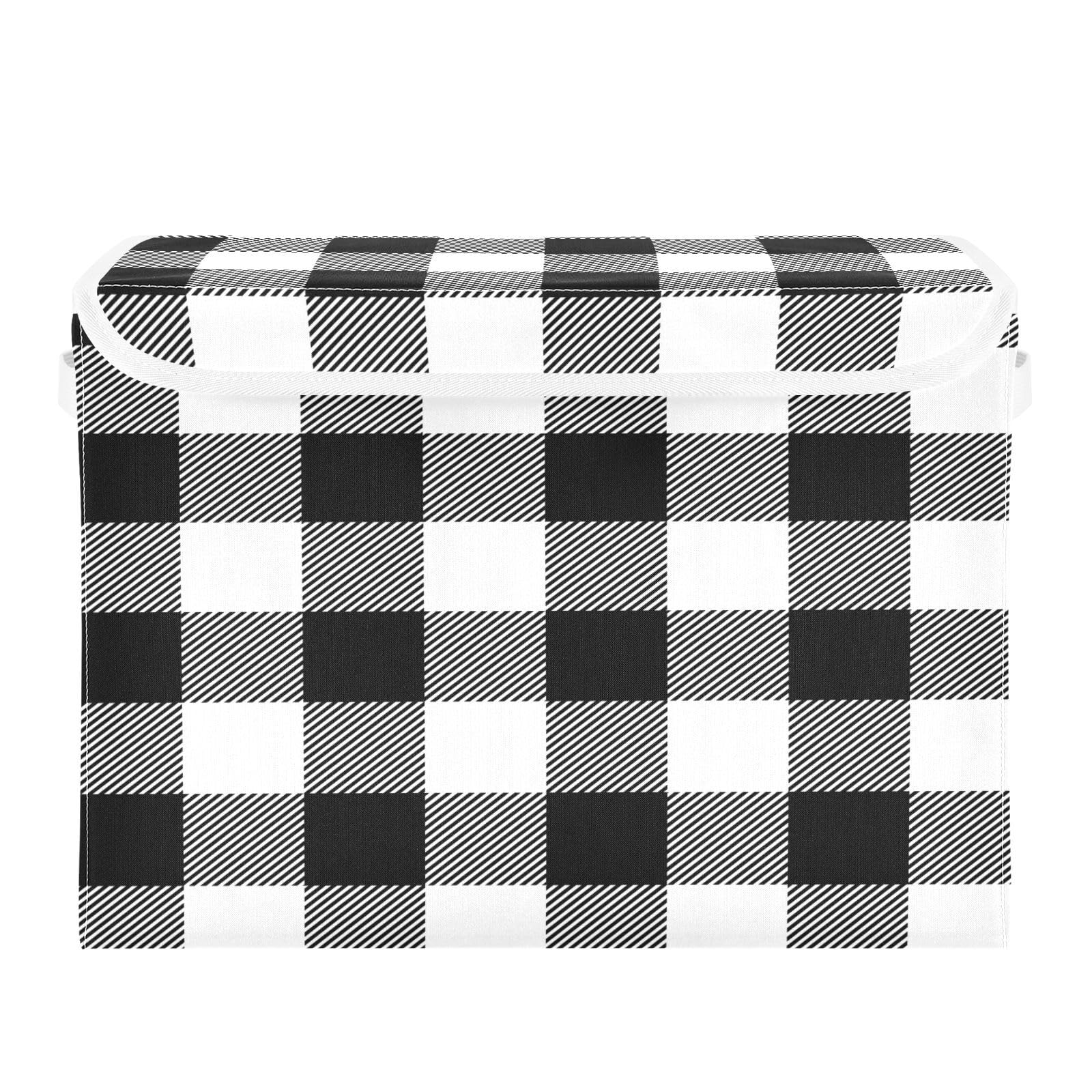 YETTASBIN Buffalo Plaid Storage Basket with Lid and Handles, Large Collapsible Fabric Storage Bins Sturdy Storage Organizer for Shelves, Closet, Bedroom, School, Office, Home Decor