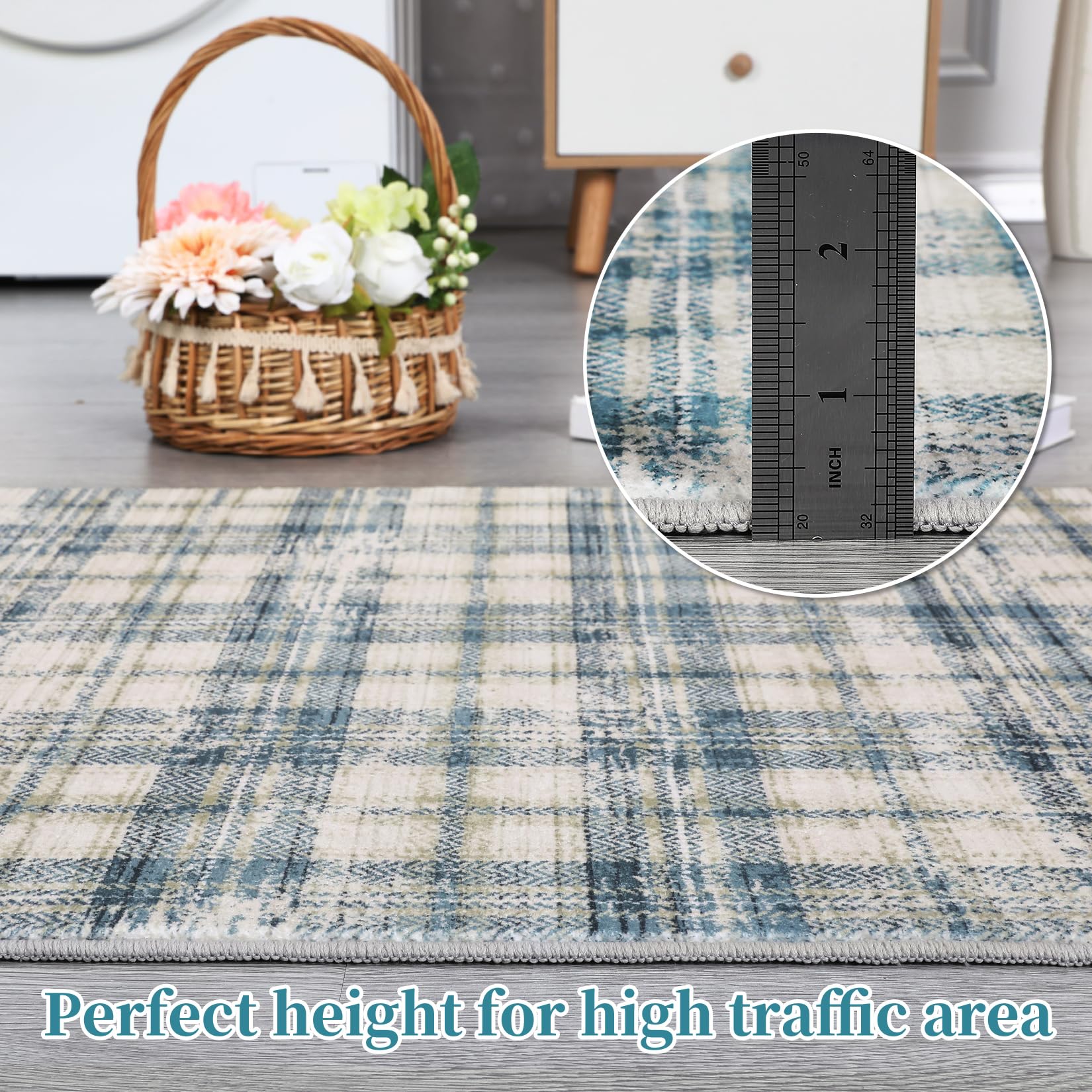 LUXLOOM Modern Plaid Washable Rug 8x10 Area Rugs for Living Room Soft Bedroom Rug Tartan Large Area Rug Non Shedding Non Slip Throw Rugs Stain Resistant Carpet for Nursery Office 8'x10' Green/Beige