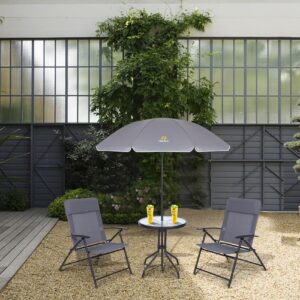 Nice C Patio Set with Umbrella, Outdoor Dinning Set, Patio Furniture Set, Table and Chairs, 4-Piece Garden Furniture Set, Glass Table, 2 Folding Chairs and Tilt Umbrella (Grey)