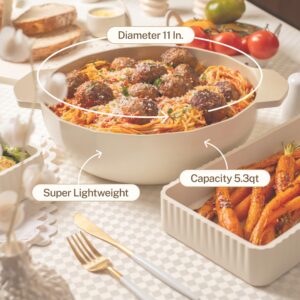 Cravings by Chrissy Teigen The Perfect Pan Dutch Oven with Lid 5.3 Quart, Matte Enamel Finish, Stainless Steel Knob, Steamer Basket Included, Oven Safe up to 450°F