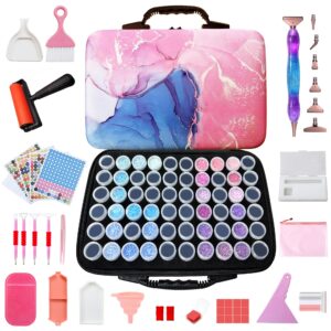 muzagroo art diamond painting storage case, 60 slots bead portable shockproof organizer and accessory box with 5d diamond art accessories and tools kits